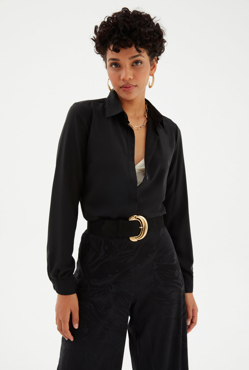 Black Concealed Button Classic Shirt – Kochila Couture
